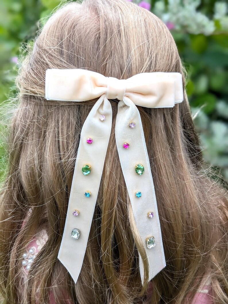 Cream Jeweled Velvet Bow/luxury Bow - Etsy