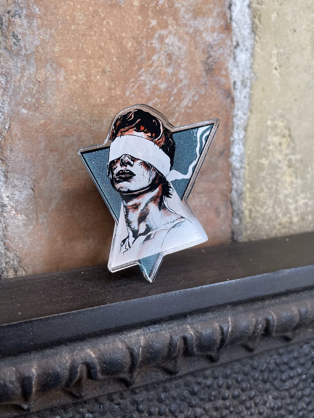 Blindfold Bowie Pin - Etsy