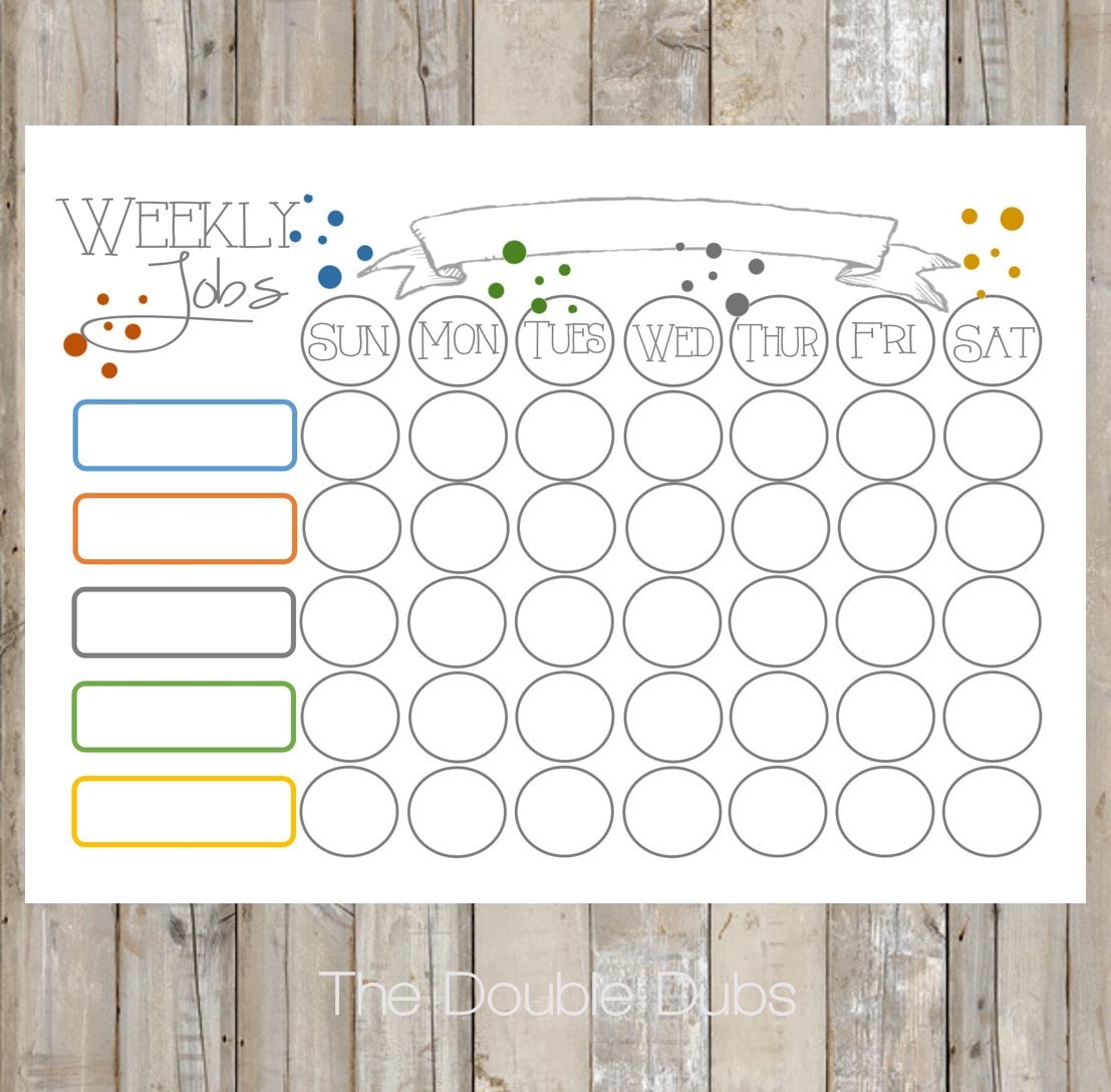 Chore Chart Printable - Primary Color Chore Chart - Instant Download ...