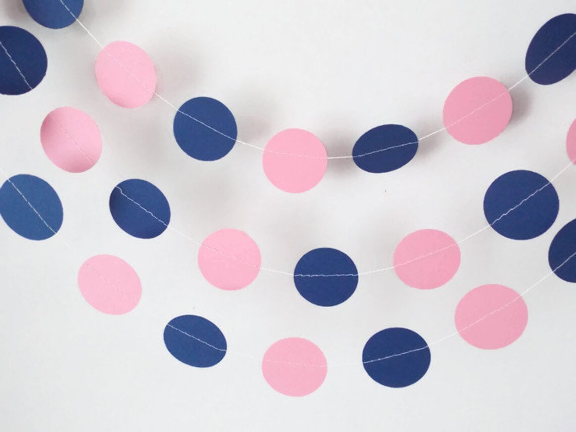 Navy blue and Pink paper garland Bridal party decorations | Etsy