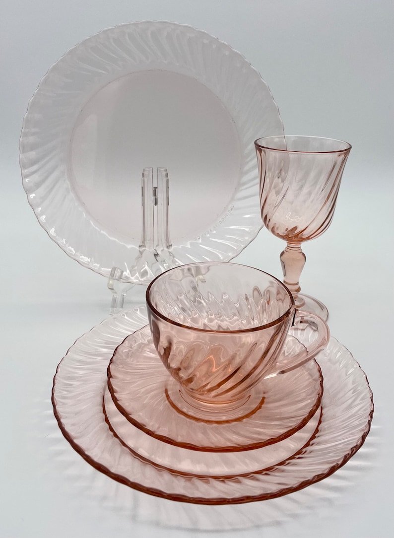 Vintage Aroroc Luminarc, France Rosaline, Blush Pink, Swirl Dishes ...