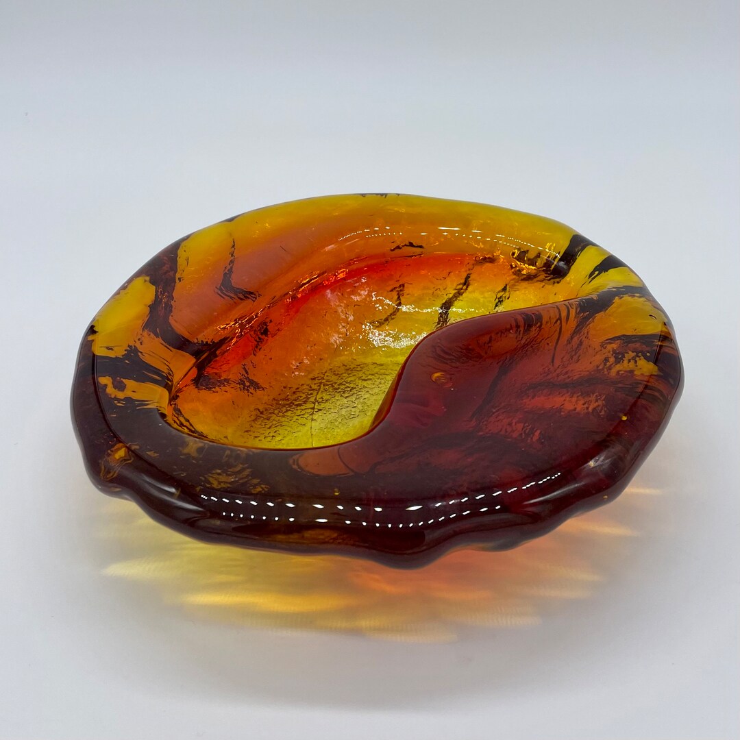 Vintage ~ Blenko Glass ~ Free Form Ashtray ~ #966 Tangerine ~ UV ...