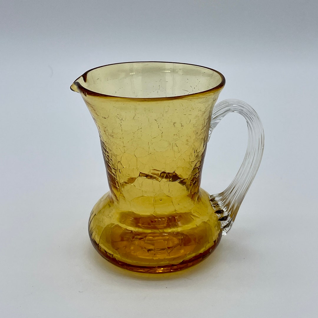 Vintage ~ Pilgrim Glass Mini-pitcher #748 ~ Amber Crackle With a Reeded ...