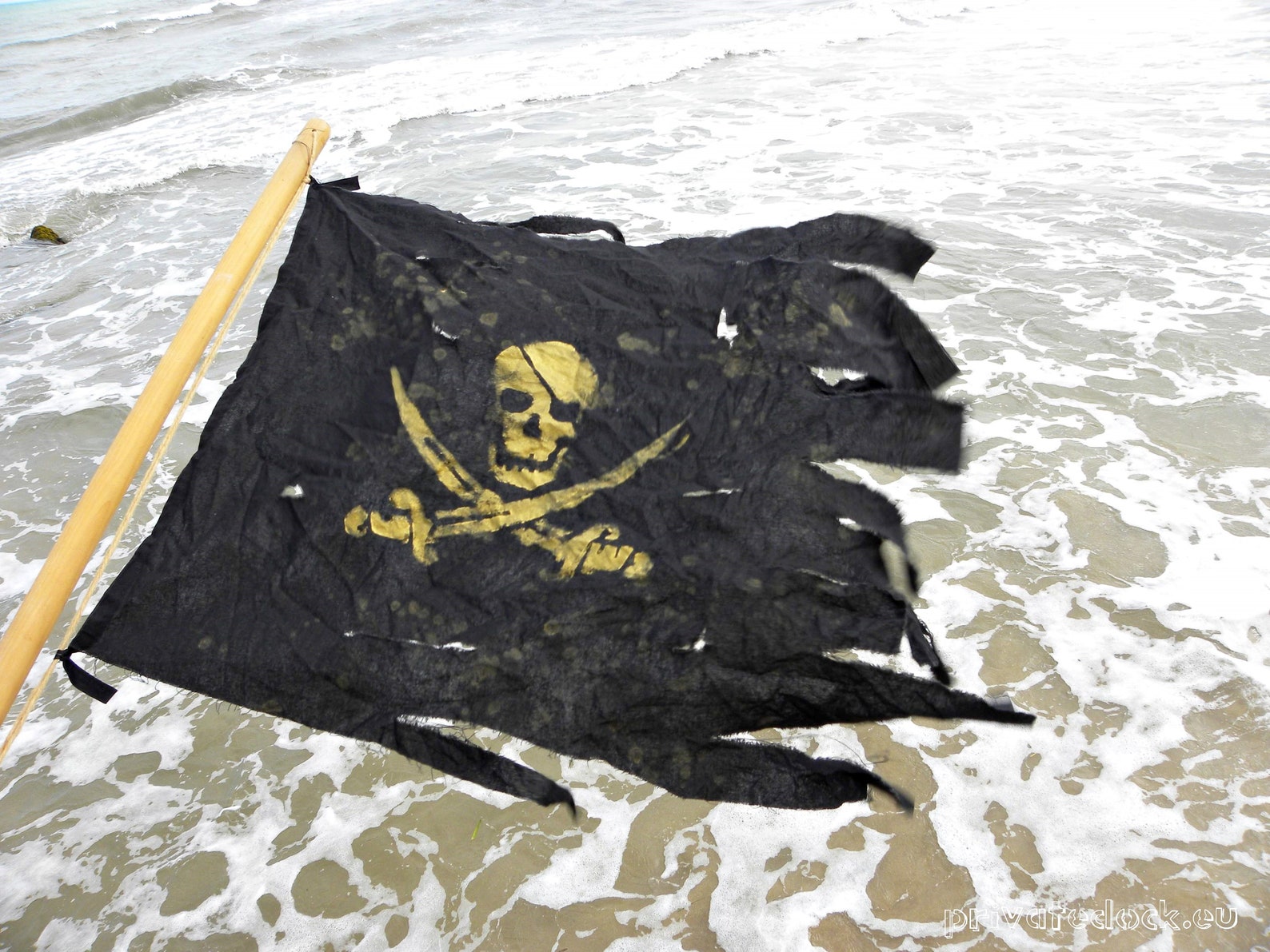 Pirate Flag Nautical Art Gold Jolly Roger Battle-Worn hand | Etsy