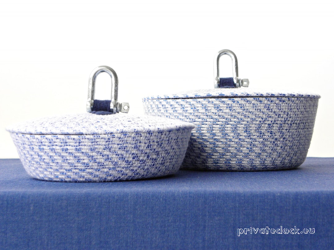 Nautical Rope Basket Set of 2 Round Rope Bowls With Lid, Handle Sailor ...