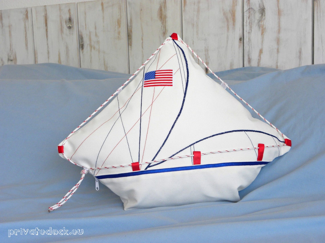 Nautical Pillow American Yacht With Flag. Nautical Art Luxury - Etsy