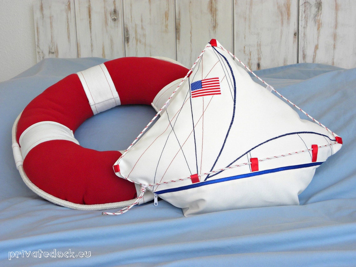 Nautical Pillow American Yacht With Flag. Nautical Art Luxury - Etsy