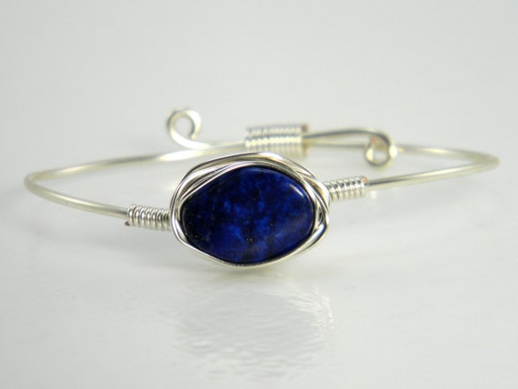 Items similar to Sodalite Wire Wrap Adjustable Bangle Bracelet on Etsy