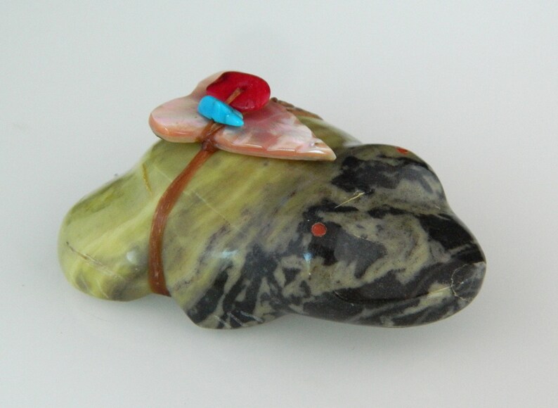 Native American Zuni Ricolite Turquoise Red Coral MOP Handmade Frog ...