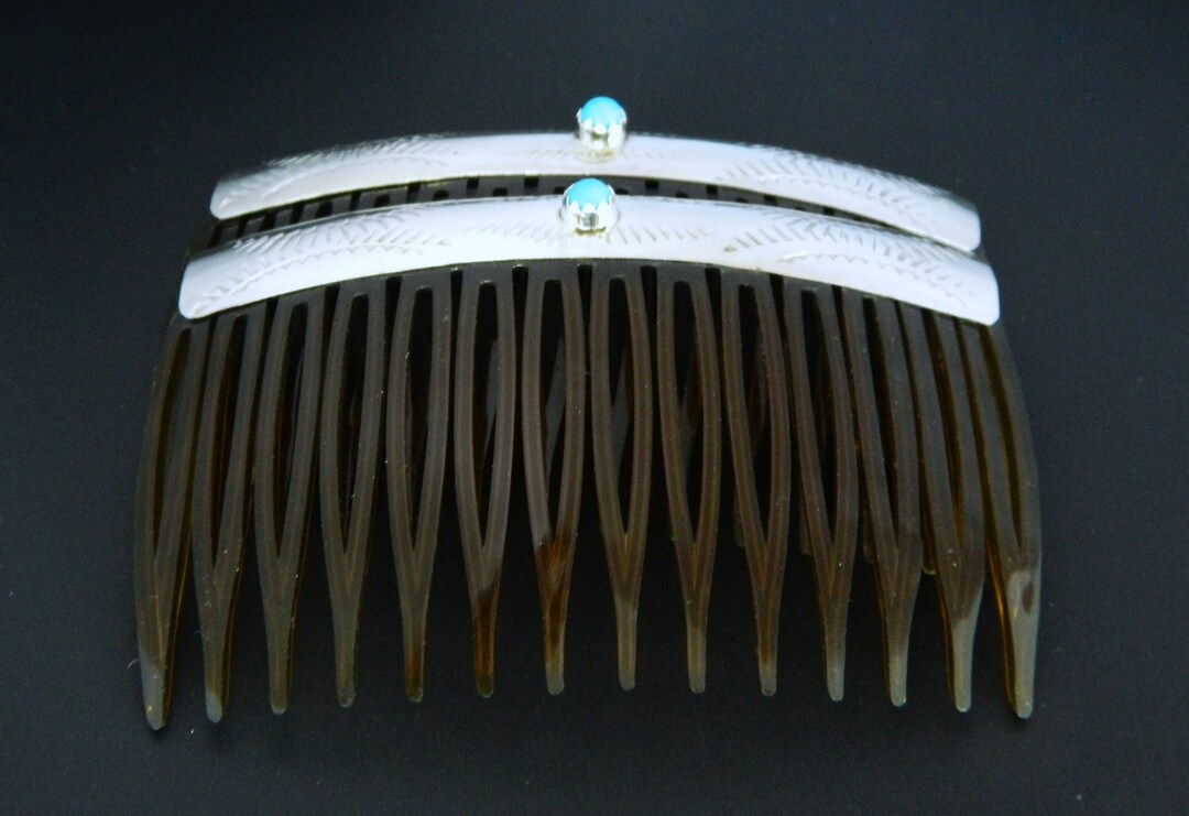 Native American Navajo Turquoise Sterling Silver Handmade Hair Comb Set ...