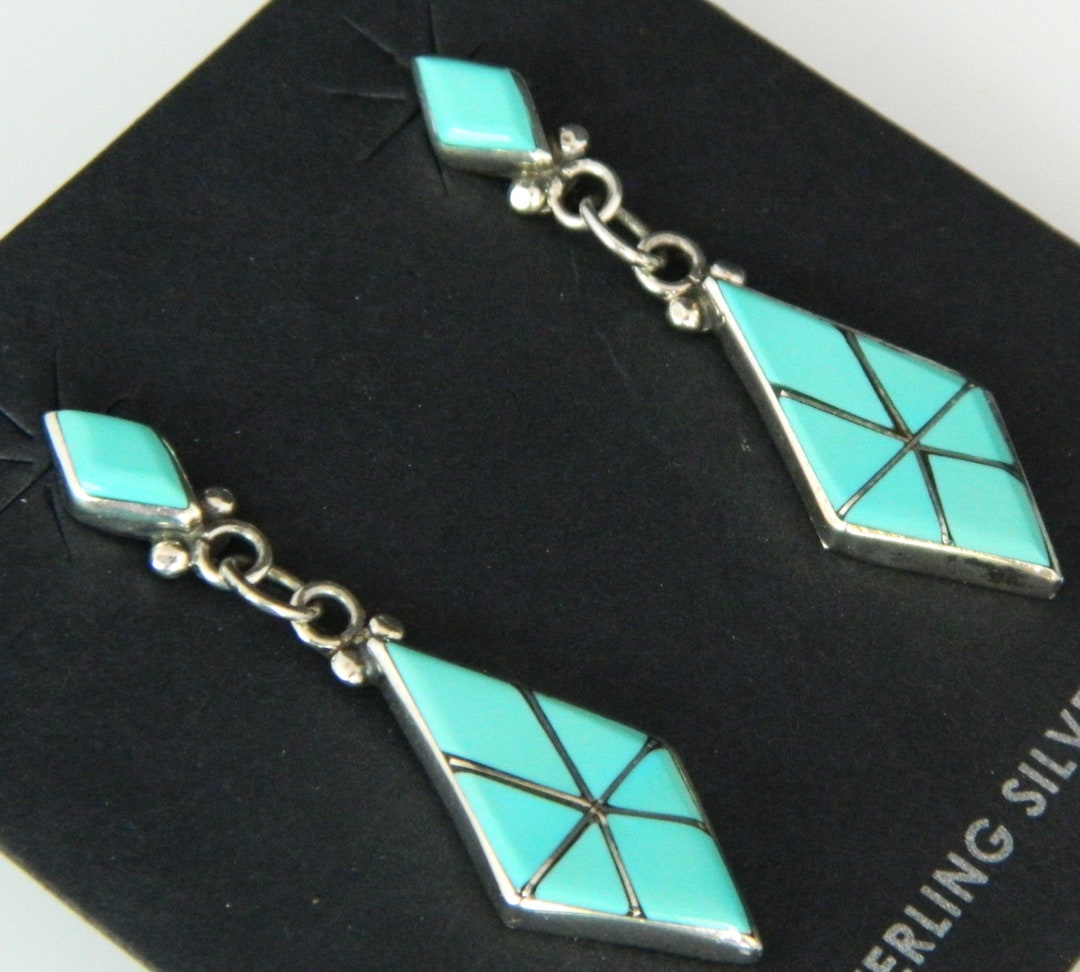 Native American Zuni Blue Turquoise Sterling Silver Handmade Vintage ...