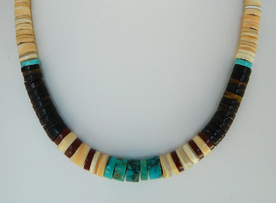 Native American Santo Domingo Pawn Graduated Turquoise Pipestone Shell ...