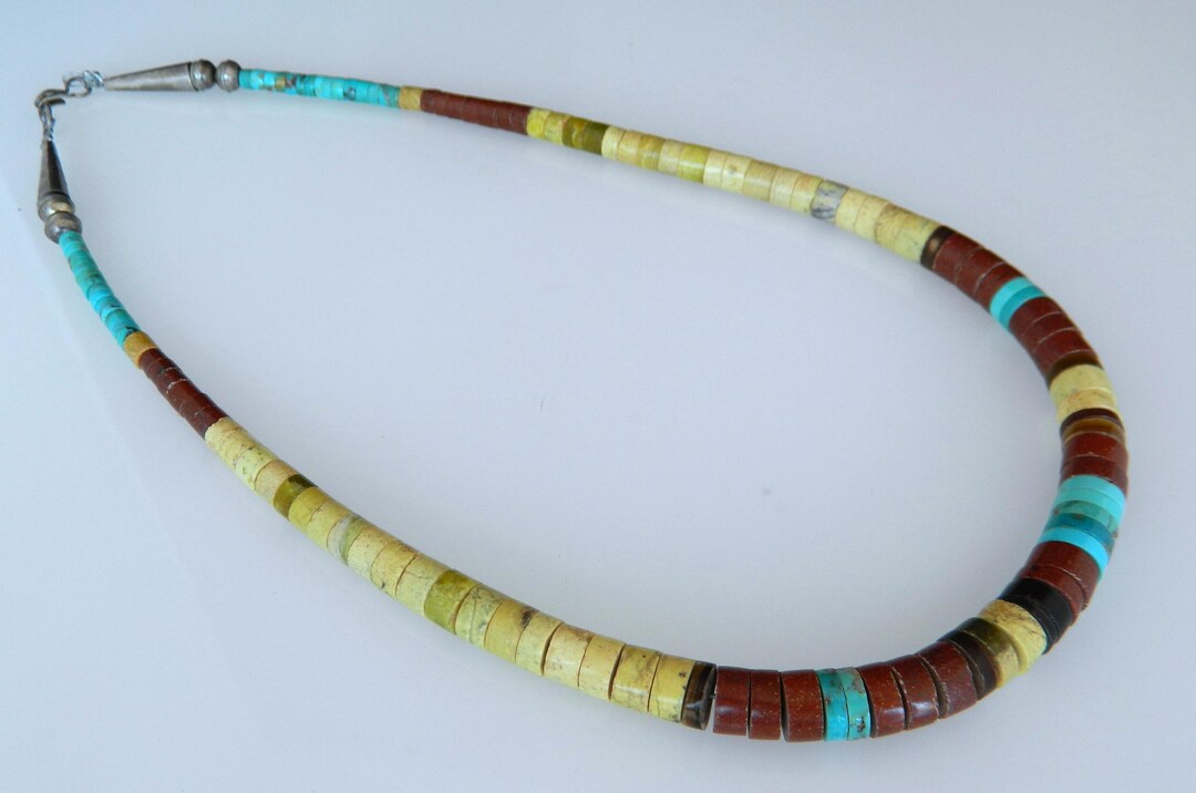 Native American Santo Domingo Graduated Turquoise Pipestone Jet Yellow ...