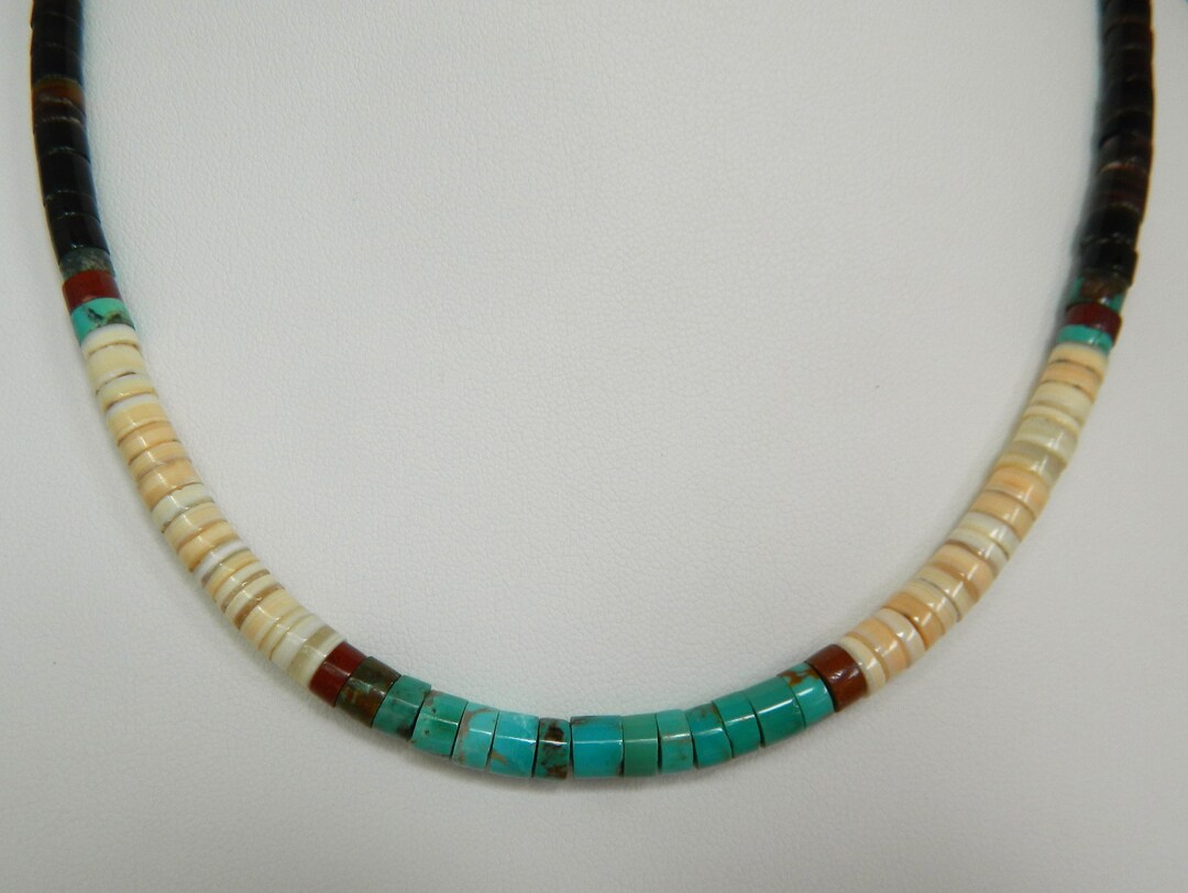 Native American Santo Domingo Graduated Turquoise Pipestone Shell ...