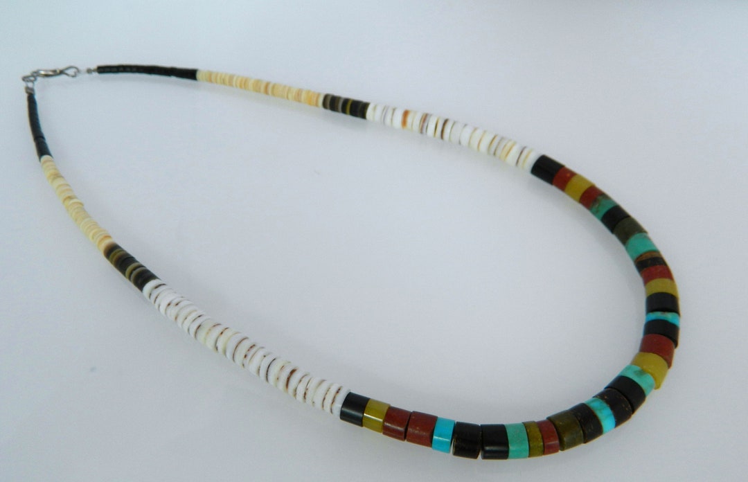 Native American Santo Domingo Graduated Turquoise Green Yellow Onyx ...