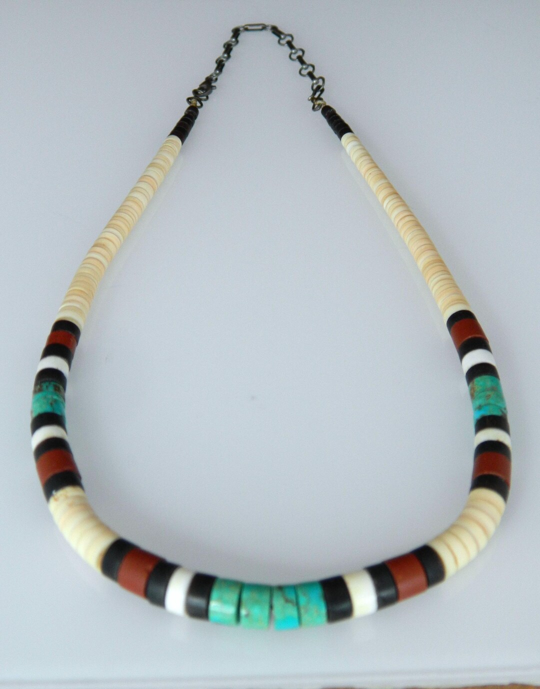 Native American Santo Domingo Graduated Turquoise Pipestone Jet Shell ...