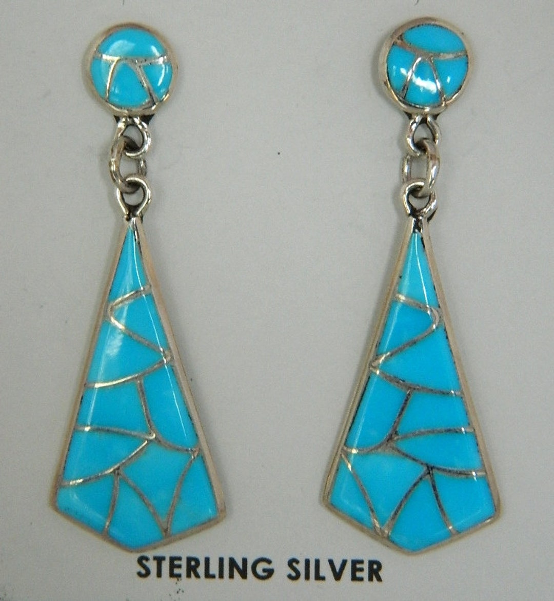 Native American Navajo Blue Turquoise Channel Sterling Silver Handmade ...