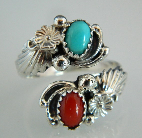 Native American Turquoise Red Coral Sterling Silver H… - Gem