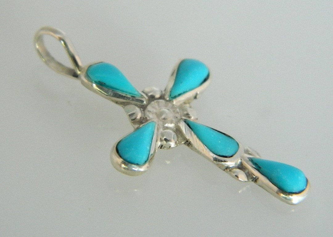Native American Zuni Blue Turquoise Sterling Silver Handmade Cross ...