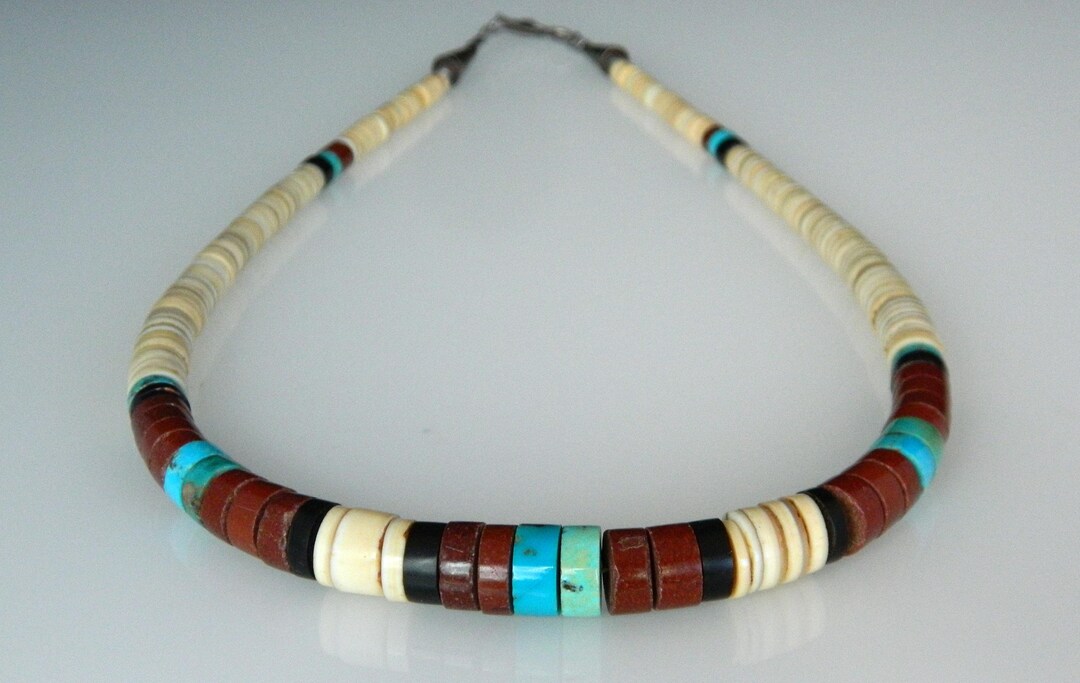 Native American Santo Domingo Blue Turquoise Pipestone Shell Heishi ...