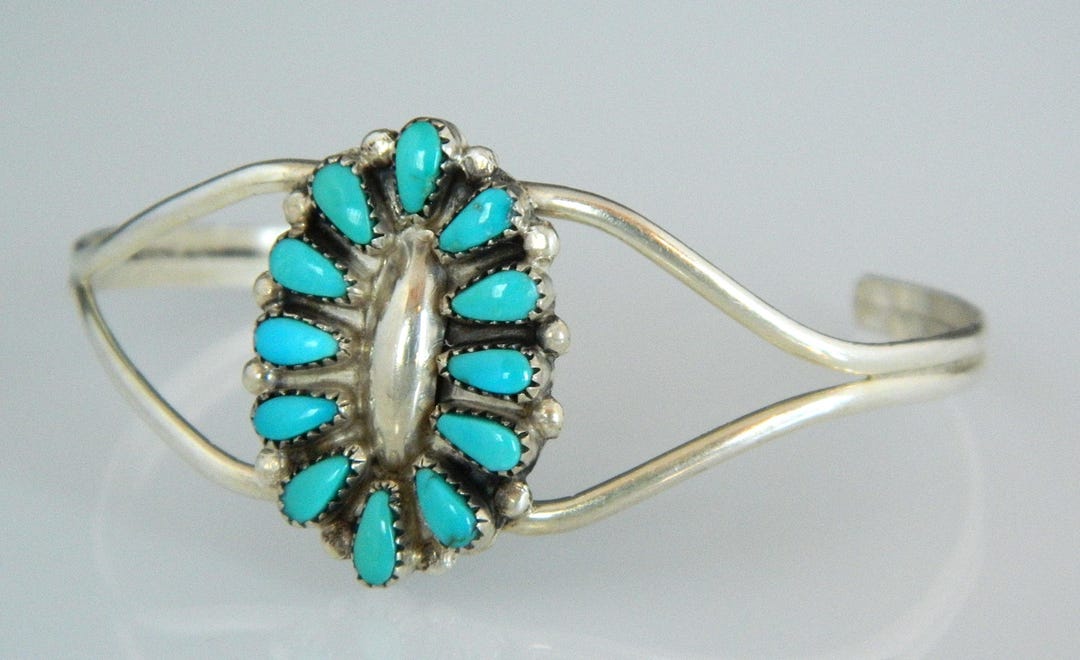 Native American Old Pawn Zuni Petit Point Turquoise Sterling Silver ...