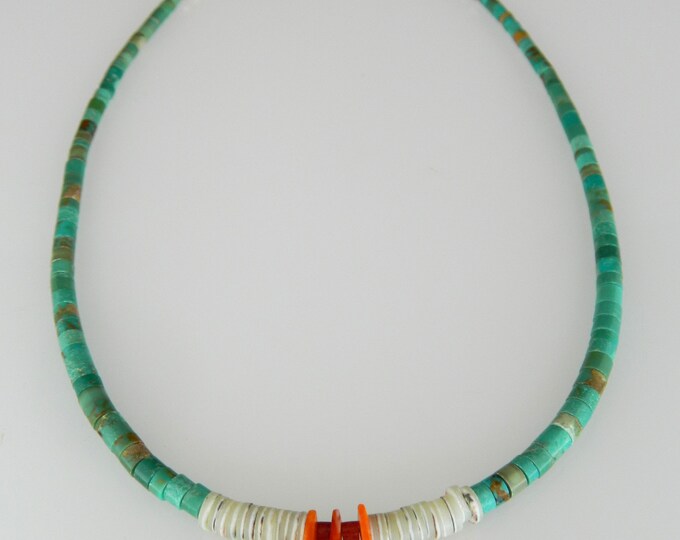 Native American Green Turquoise Heishi Orange Spiny Oyster Jacla ...