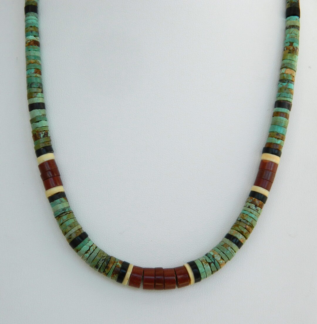 Native American Santo Domingo Green Turquoise Pipestone Jet Shell ...