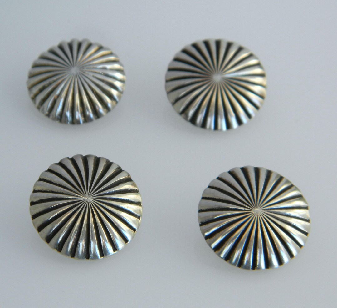 Native American Navajo Sterling Silver Copper Handmade Fluted Buttons 3 ...