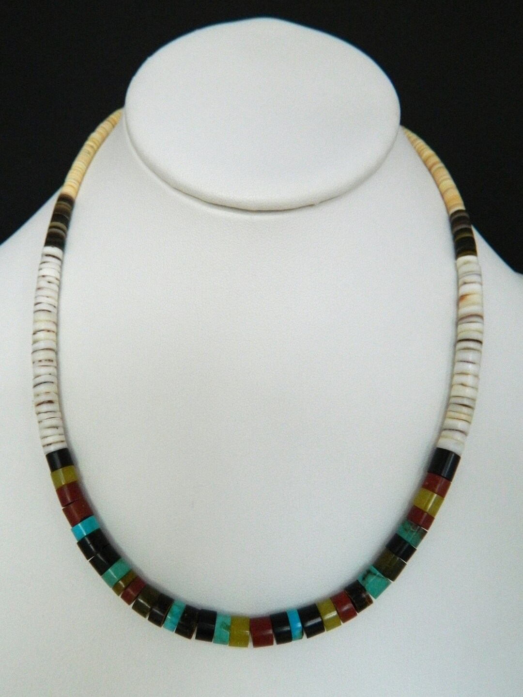 Native American Santo Domingo Graduated Turquoise Green Yellow Onyx ...