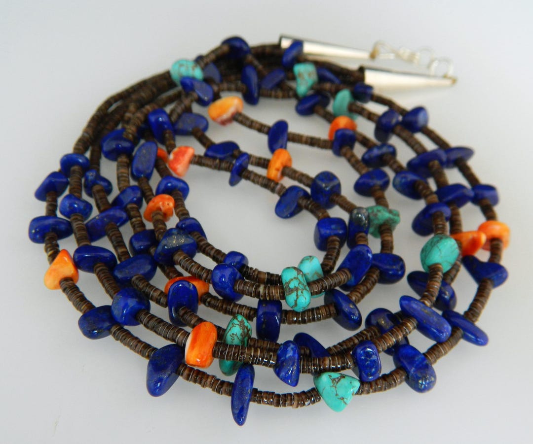 Native American Santo Domingo 3 Strand Lapis Turquoise Spiny Oyster ...