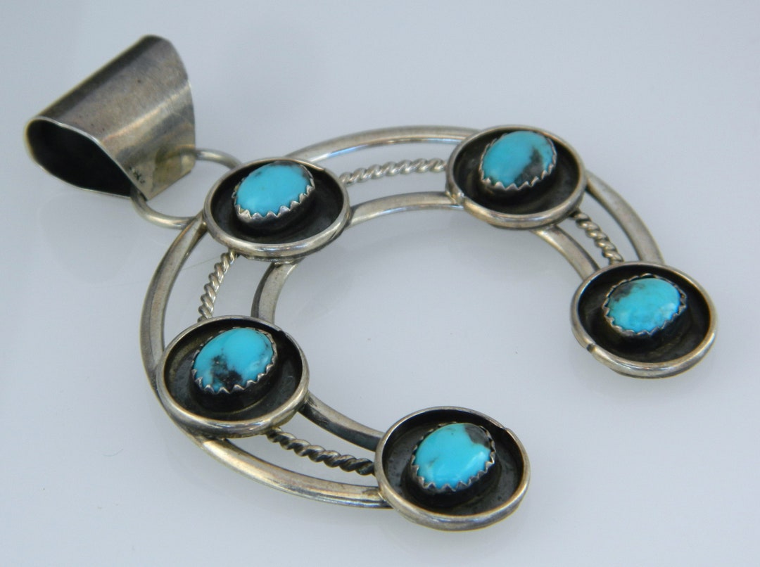Native American Navajo Turquoise Sterling Silver Handmade Naja Pendant ...