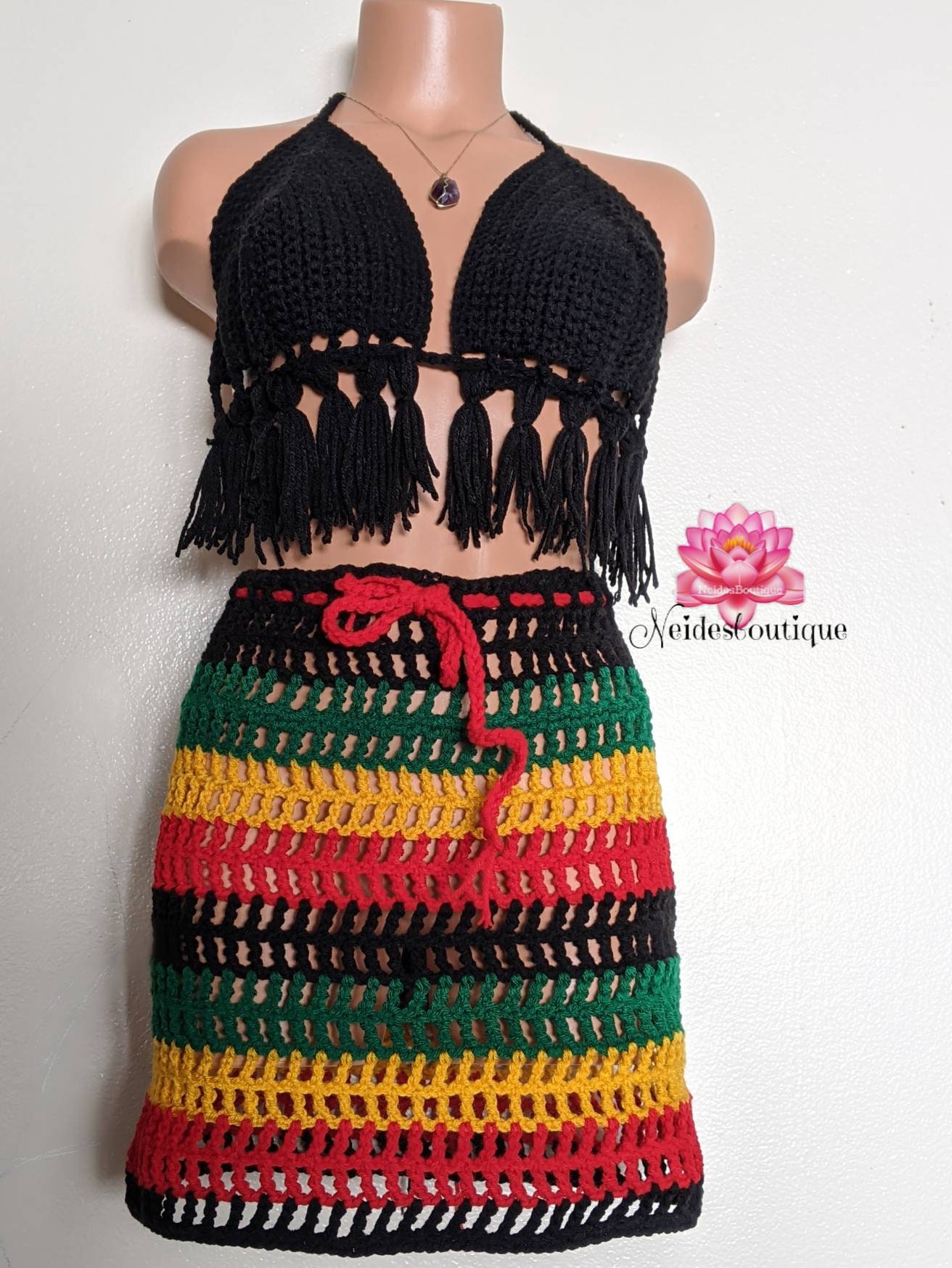 Rasta skirt Black Crochet top Rastafarian outfit dance | Etsy