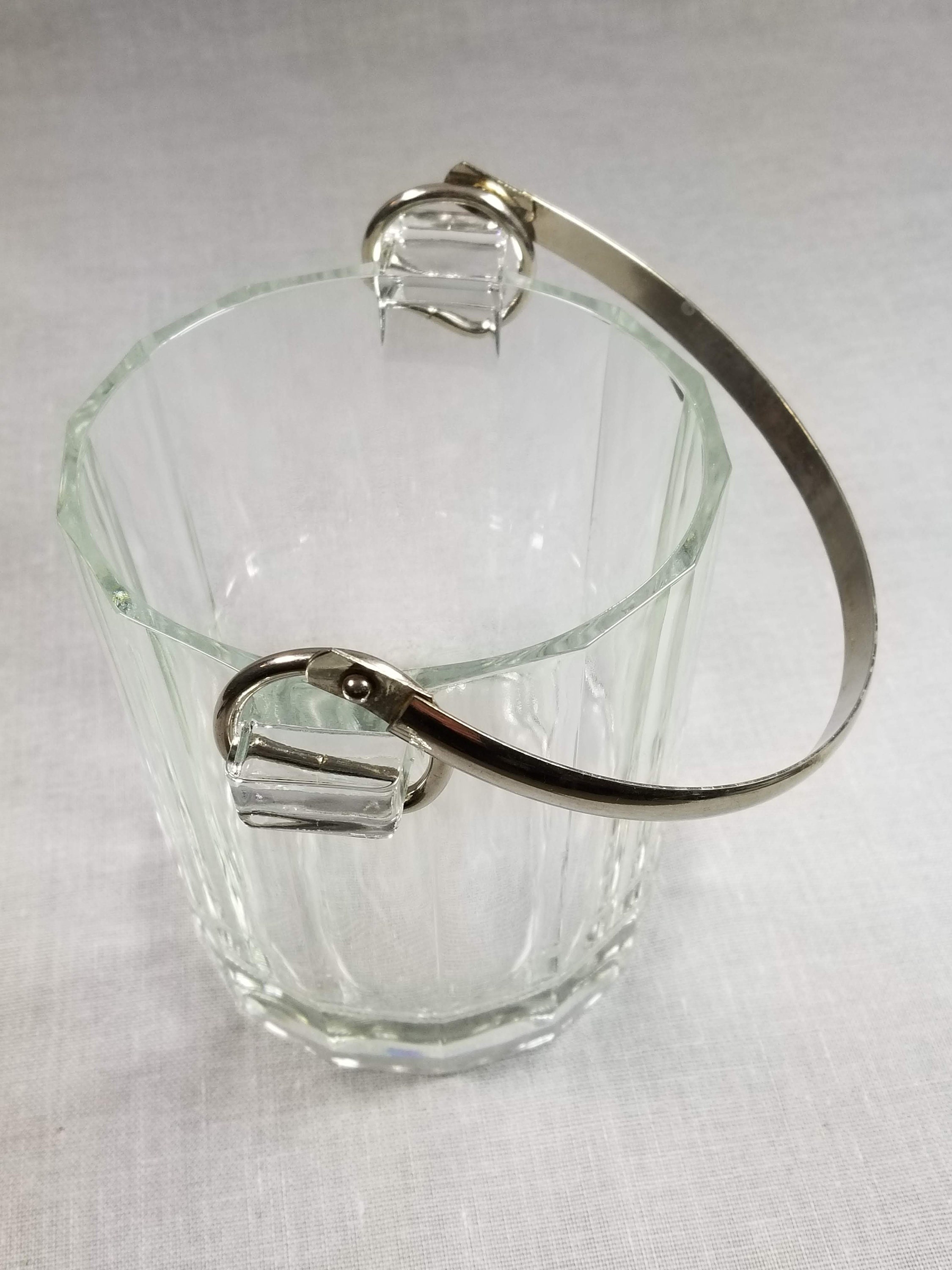 Clear Glass Ice Bucket w/ Silver Plate Handle Ribbed Glass | Etsy