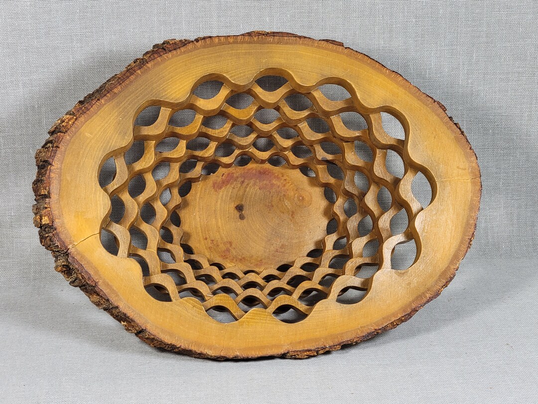 Handcrafted Scroll Saw Wood Basket – Live Edge Rustic Bowl - Etsy