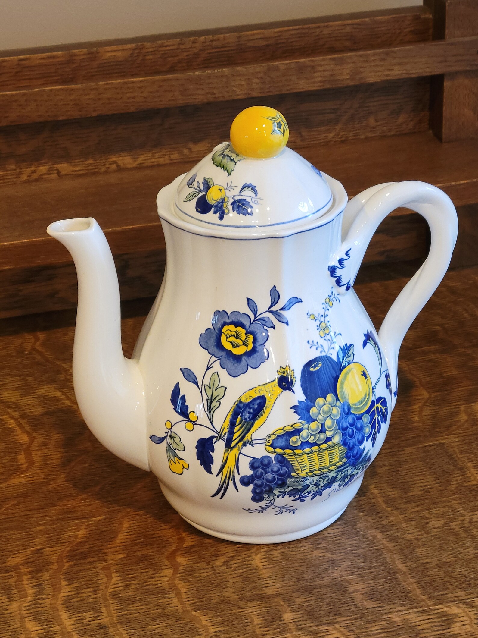 Spode Blue Bird Coffee Pot W/ Lid Flowers & Fruit Basket | Etsy