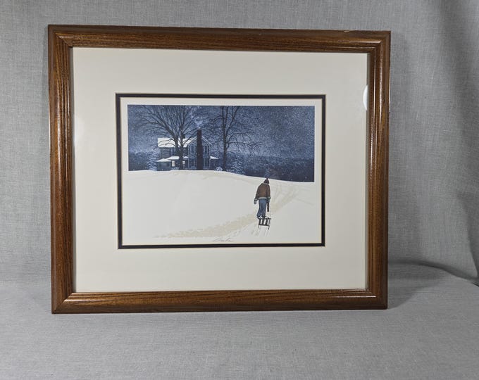 Embossed Art Print by Stephen Sebastian - "night Sledding" - Signed by ...