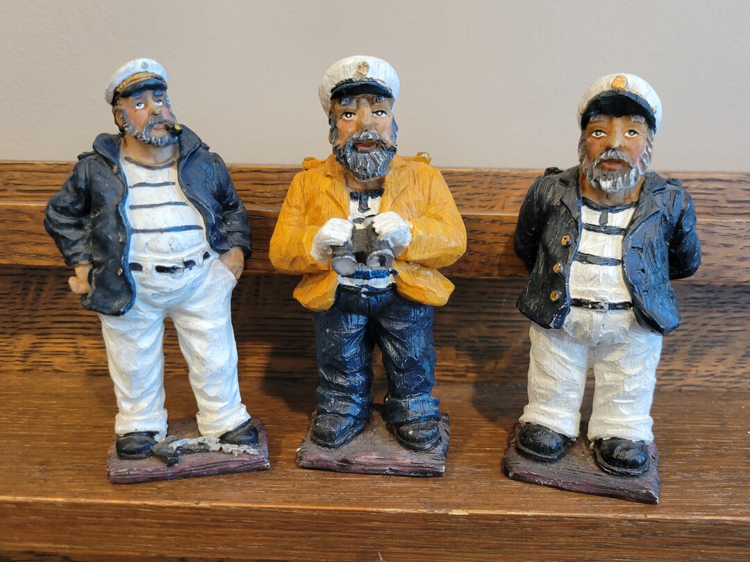 Three Resin Sailor Figurines Statues Captain W/ Binoculars Man W ...
