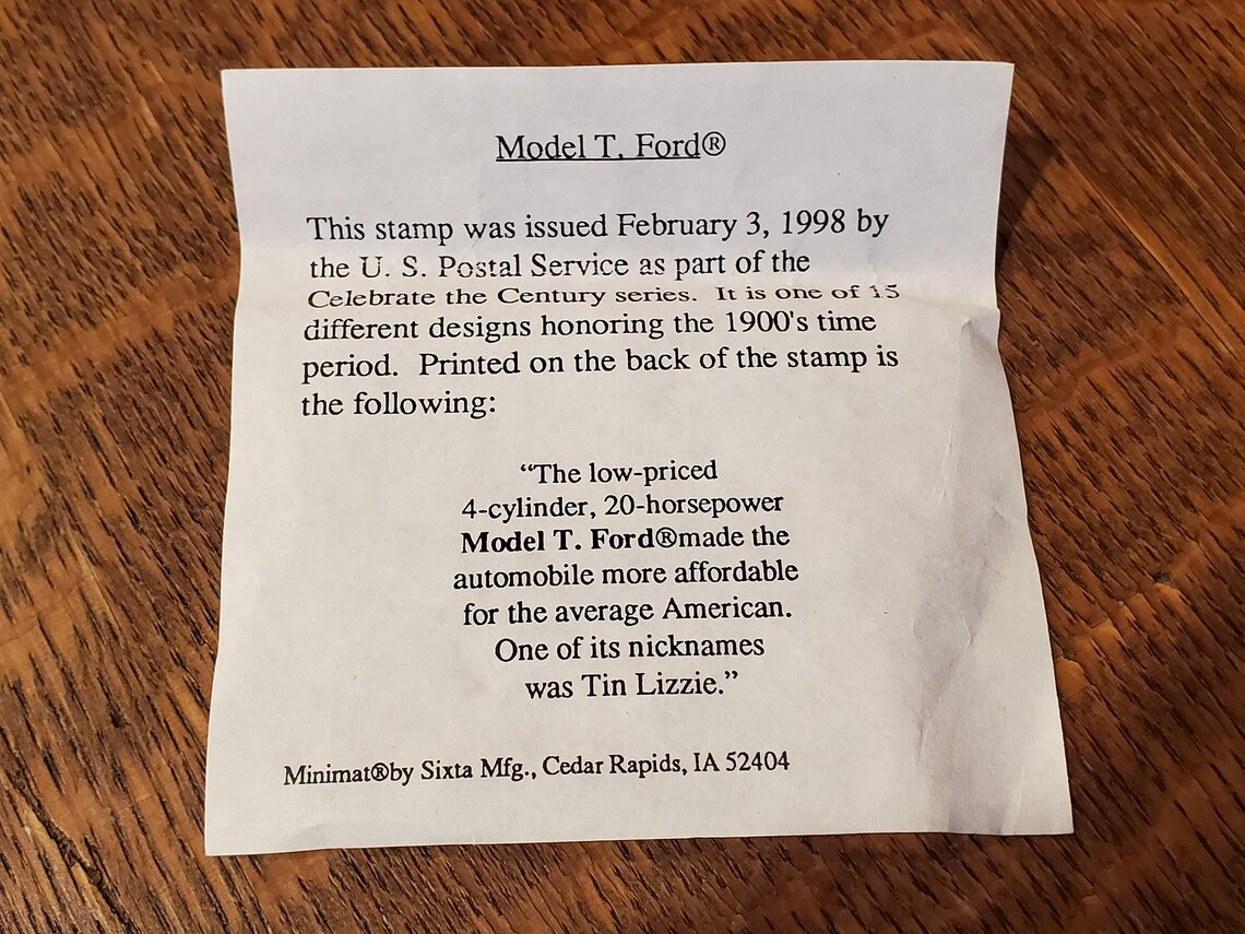 Model T Ford Stamp - Celebrate the Century Series - February 3 1998 ...