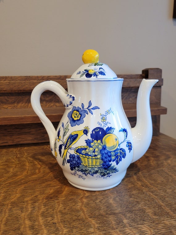 Spode Blue Bird Coffee Pot W/ Lid Flowers & Fruit Basket | Etsy
