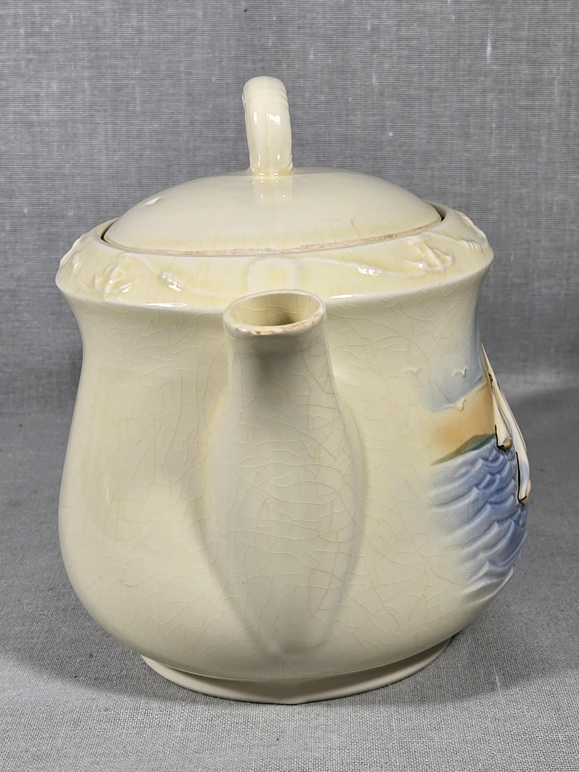 Porcelier Sailboat Teapot - Vitreous Hand Decorated China - Nautical ...