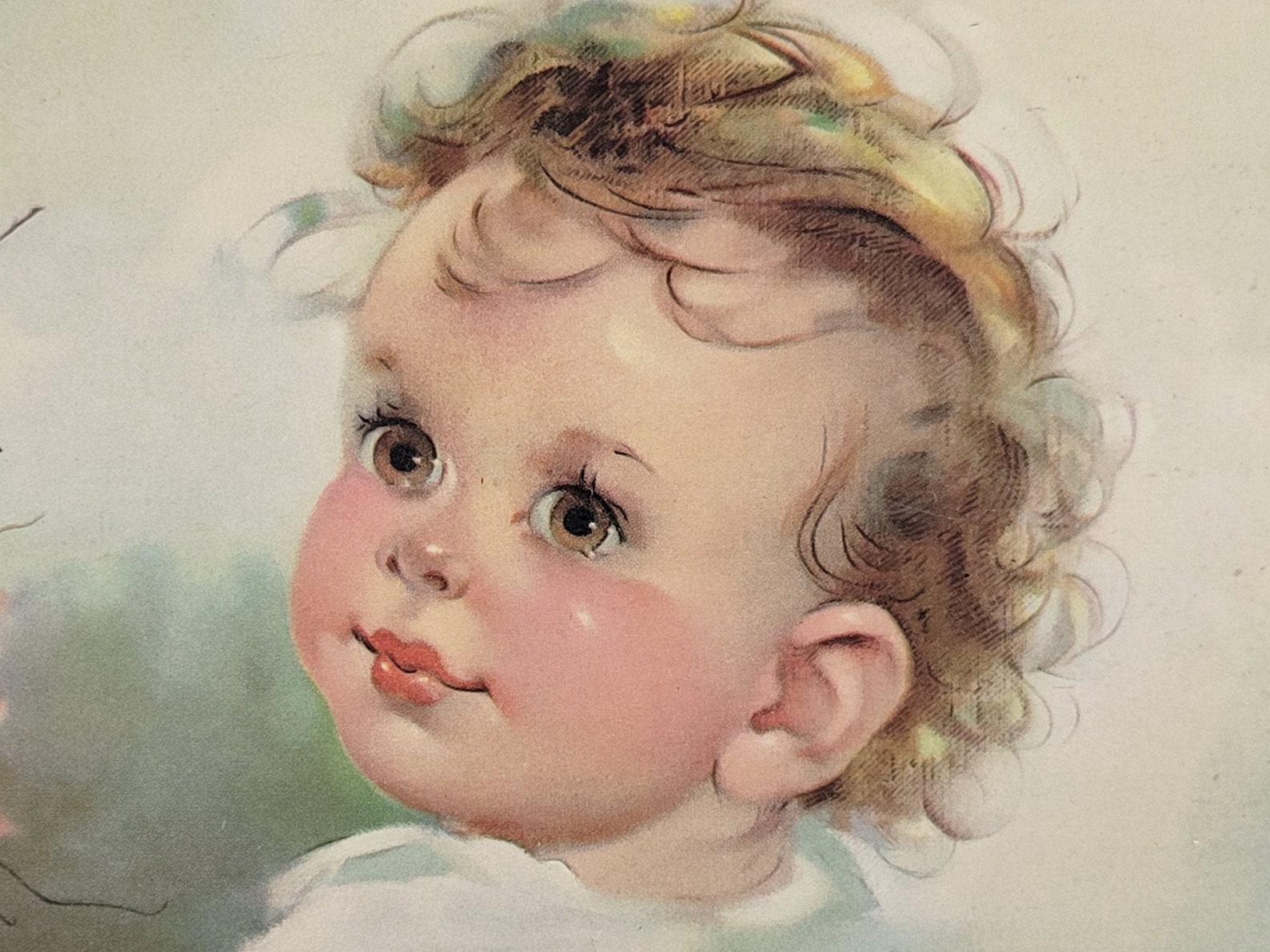 Florence Kroger Lithograph – 1944 Baby & Bluebird Print, MCM Framed Art ...