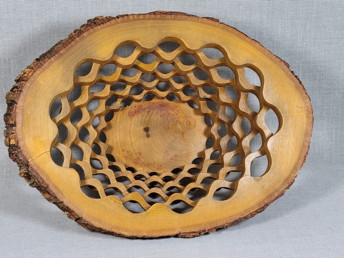 Unique Scroll Saw Basket W/ Live Edge Rim Hand Crafted - Etsy