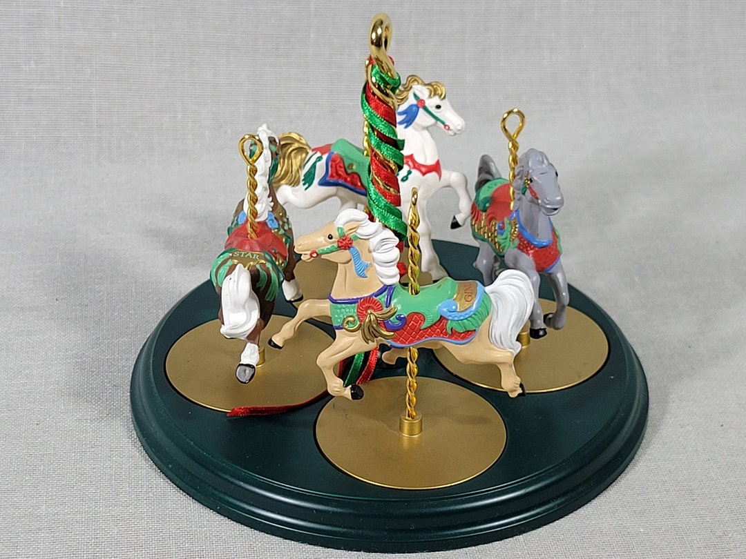 Hallmark 1989 Christmas Carousel Horses and Display Stand Complete Set ...