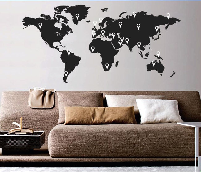 World Map Wall Sticker Decal With Pointers - Etsy