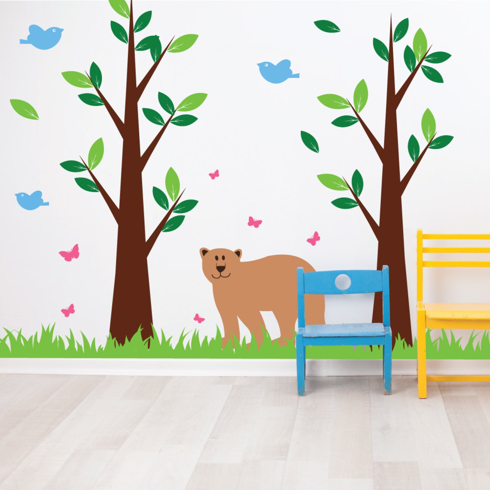 Nursery Forest Tree Wall Vinyl Stickers With Animals - Etsy