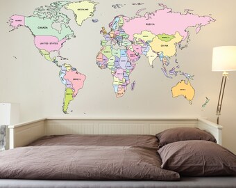 Wall Vinyl World Map - Etsy