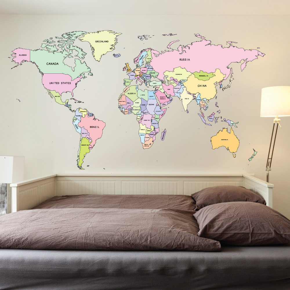 7.2ft Printed World Map Wall Vinyl Self Adhesive Office Travel - Etsy
