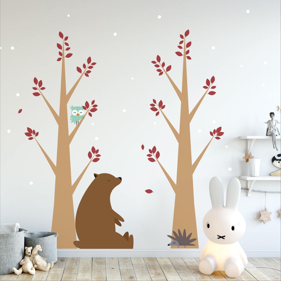 Nursery Forest Tree Wall Vinyl Stickers With Animals - Childrens Decals ...