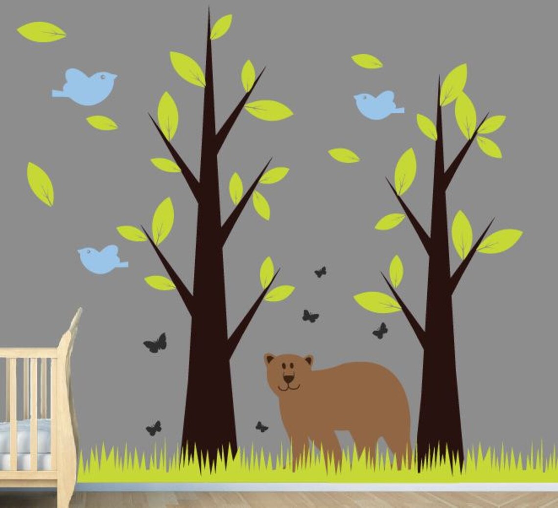Nursery Forest Tree Wall Vinyl Stickers With Animals - Etsy