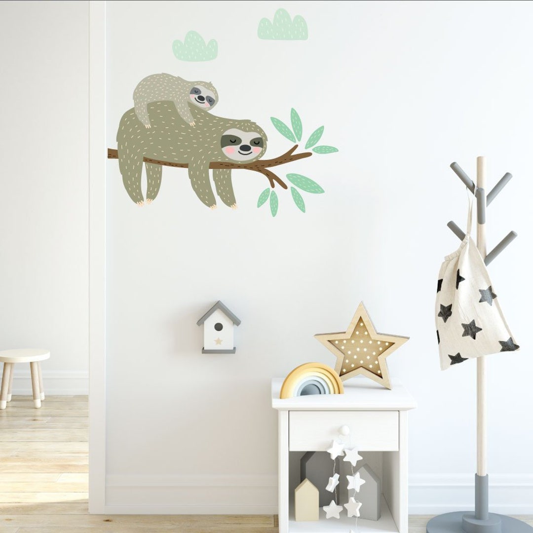 Sloth Wall Decal Nursery Branch With Sleeping Sloth - Etsy